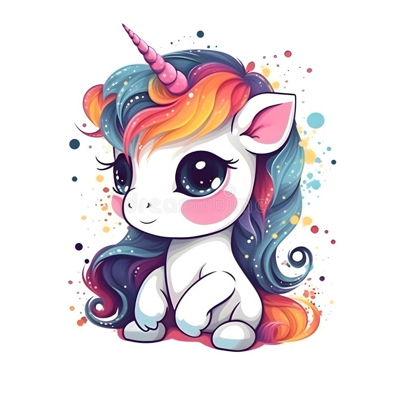 Lindo Bebé Unicornio En Colores Arcoiris Al Estilo Kawaii Creado Con Ai