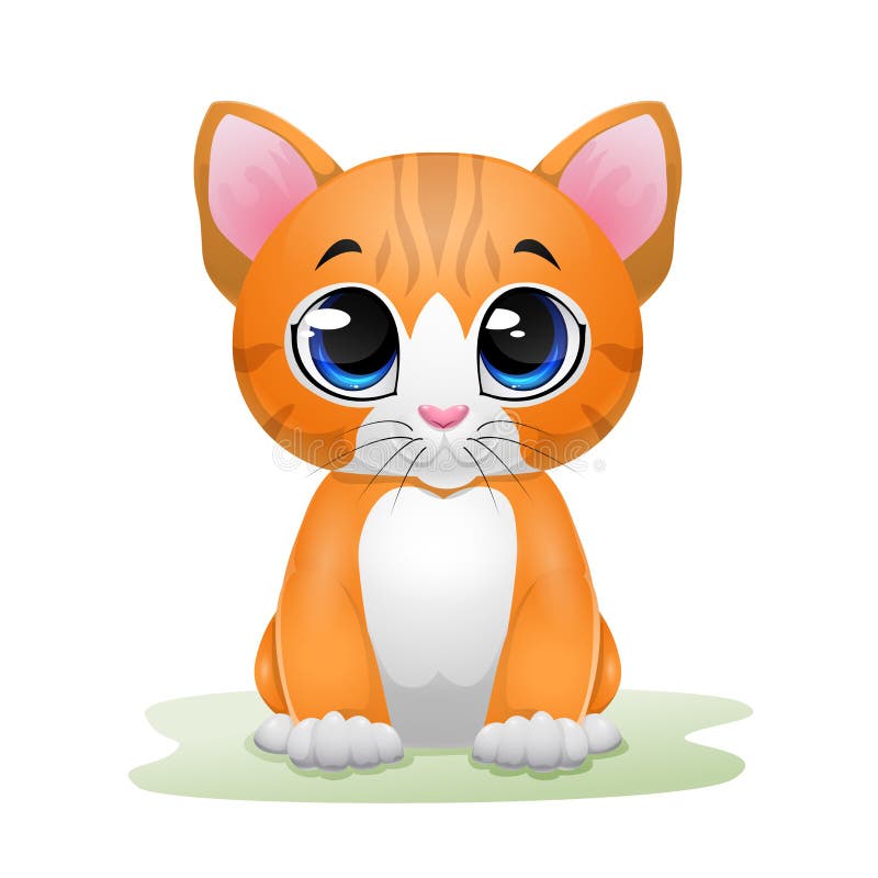 Lindo Gatito Dibujos Animados Sentado En El Césped Ilustración Del