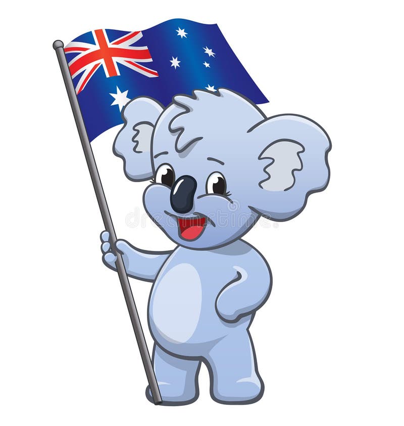 Lindo Sonriente Feliz Koala Sosteniendo La Bandera Australiana ... Lindo Sonriente Feliz Koala Sosteniendo La Bandera Australiana ...