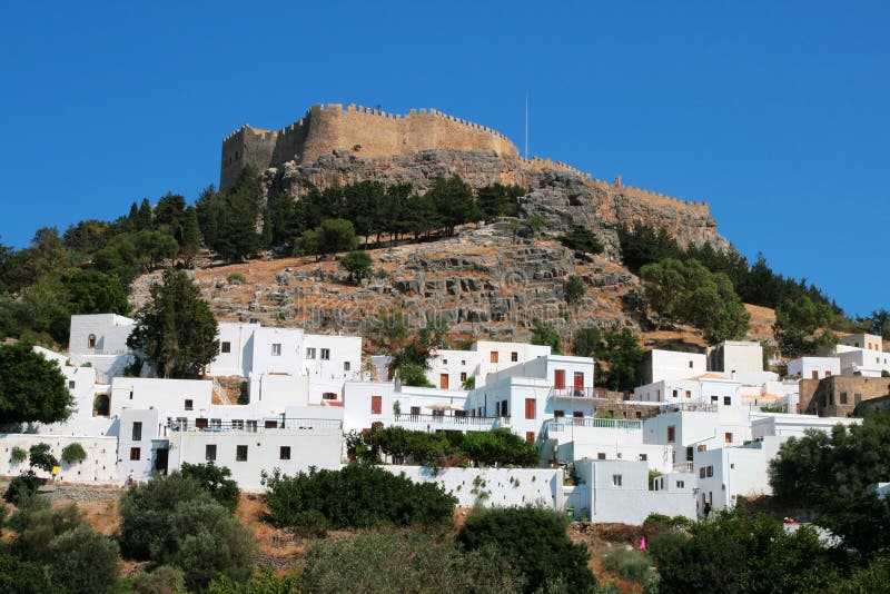 Lindos Castle stock image. Image of knight, trees, landscape - 567019
