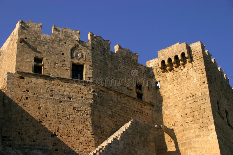 Greece, Rhodes, Lindos, the Acropolis Fortress. UNESCO Site. Stock ...