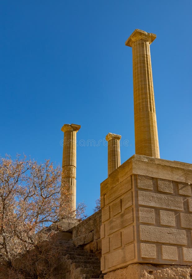 Lindos Acropolis - Large Hellenistic Stoa Stock Photo - Image of ...