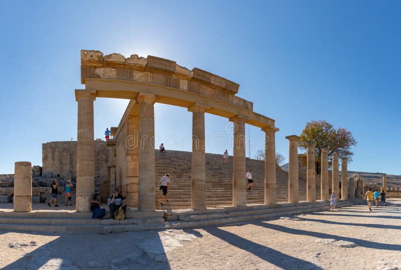 Lindos Acropolis - Large Hellenistic Stoa Editorial Stock Image - Image ...
