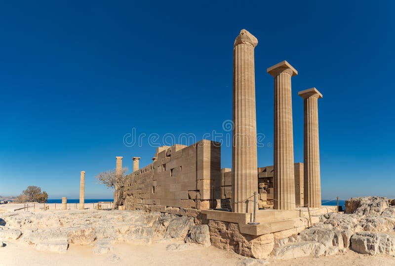 Lindos Acropolis - Temple of Athena Lindia Stock Photo - Image of ...