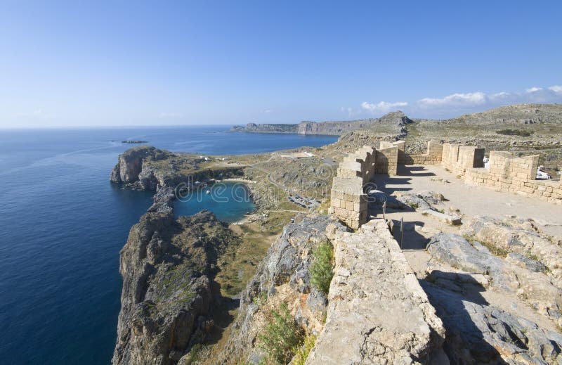 Lindos Ancient Acropolis Area at Rhodes Stock Image - Image of ocean ...