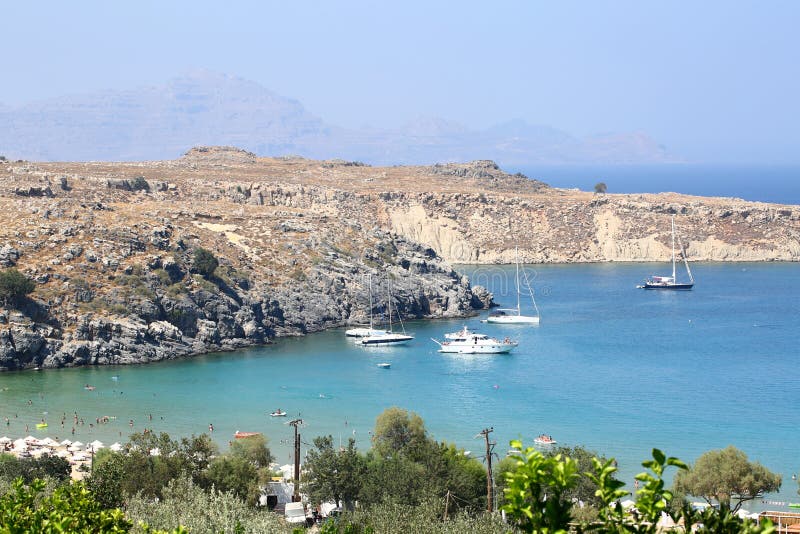 Lindos bay stock image. Image of rocks, island, time - 83237749