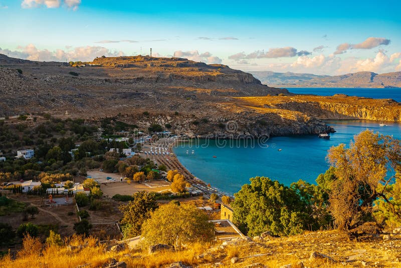 Lindos beach stock image. Image of marina, europe, beach - 308332079