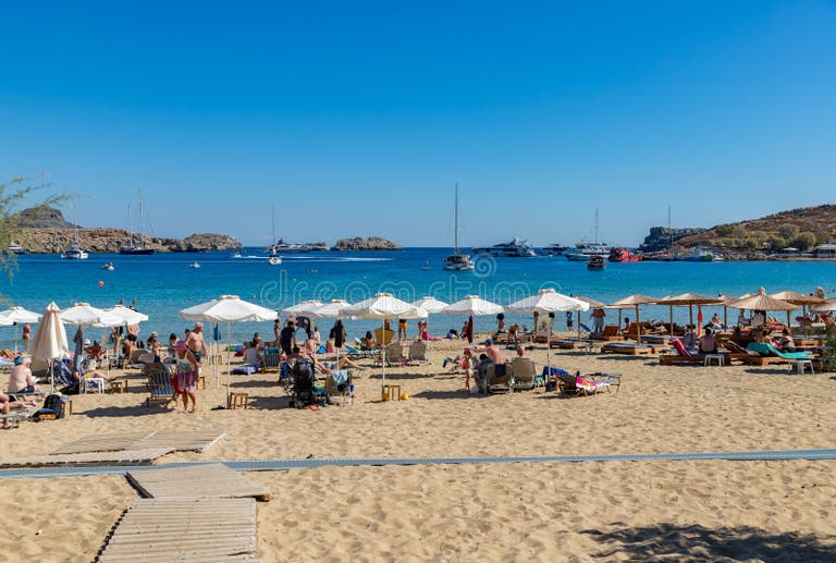 Lindos Beach stock image. Image of summer, lindos, maritime - 372189233