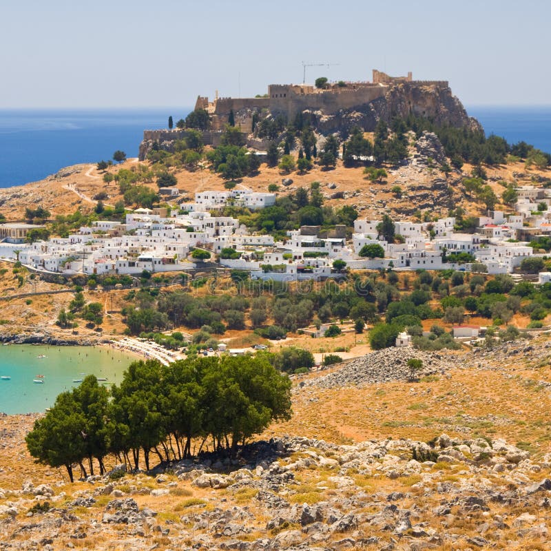 Lindos, Rhodes, Greece stock image. Image of coast, city - 31365335