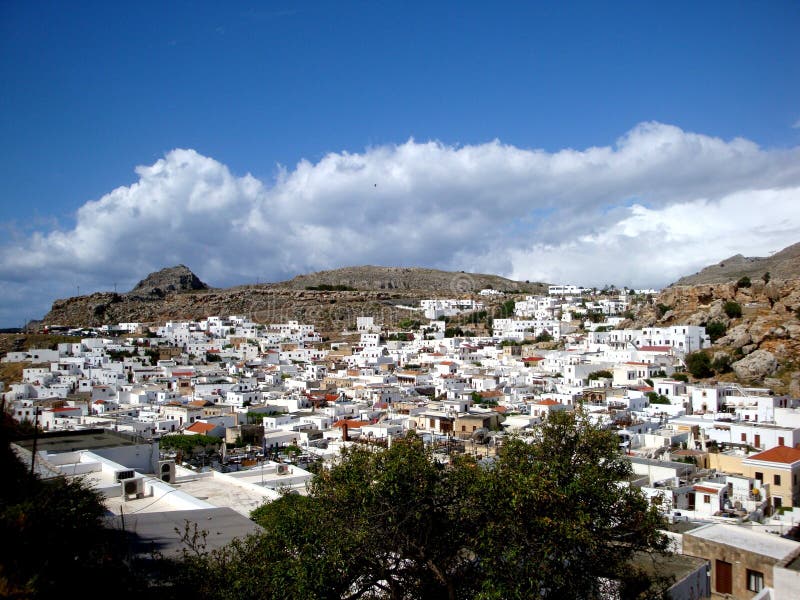 Lindos, Rhodes Island stock photo. Image of town, summer - 101963586