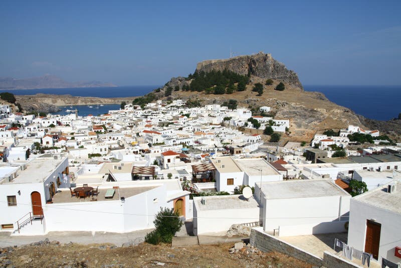 Lindos Stad I Den Rhodes ön Arkivfoto - Bild av rosor, turister: 45527454