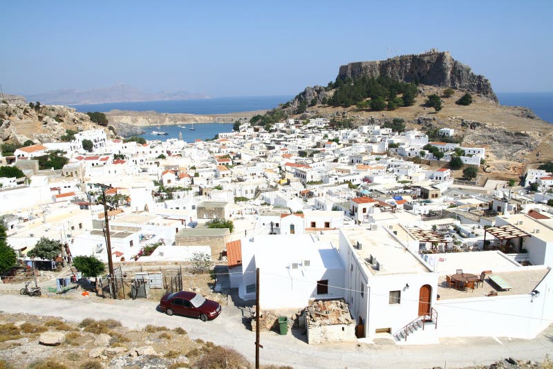 Lindos Stad I Den Rhodes ön Arkivfoto - Bild av rosor, turister: 45527454