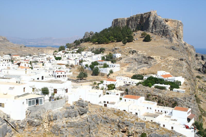 Lindos Stad I Den Rhodes ön Fotografering för Bildbyråer - Bild av fort ...