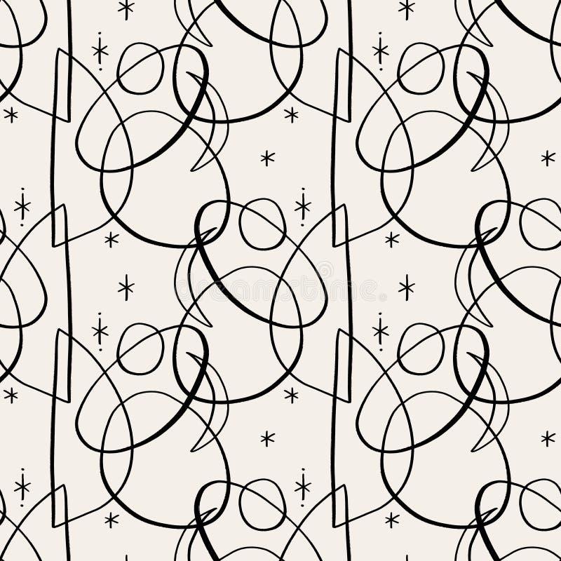 Line Abstract Shapes Seamless Pattern in Artistic Boho Scandinavian ...