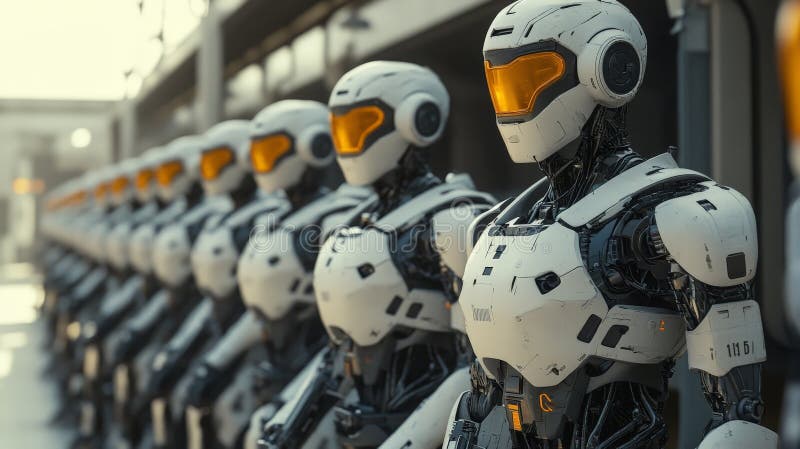 A Line of Advanced Humanoid Robots, Emphasizing the Future of AI ...