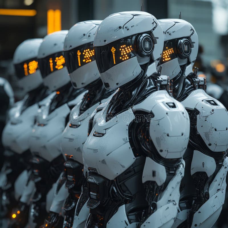 A Line of Advanced Humanoid Robots, Emphasizing the Future of AI ...