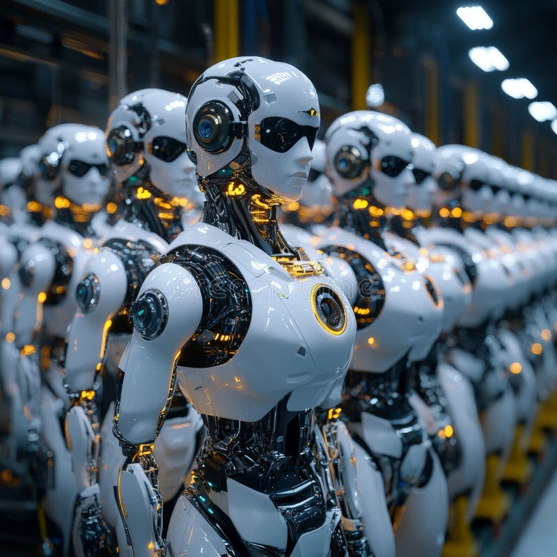 A Line of Advanced Humanoid Robots, Emphasizing the Future of AI ...