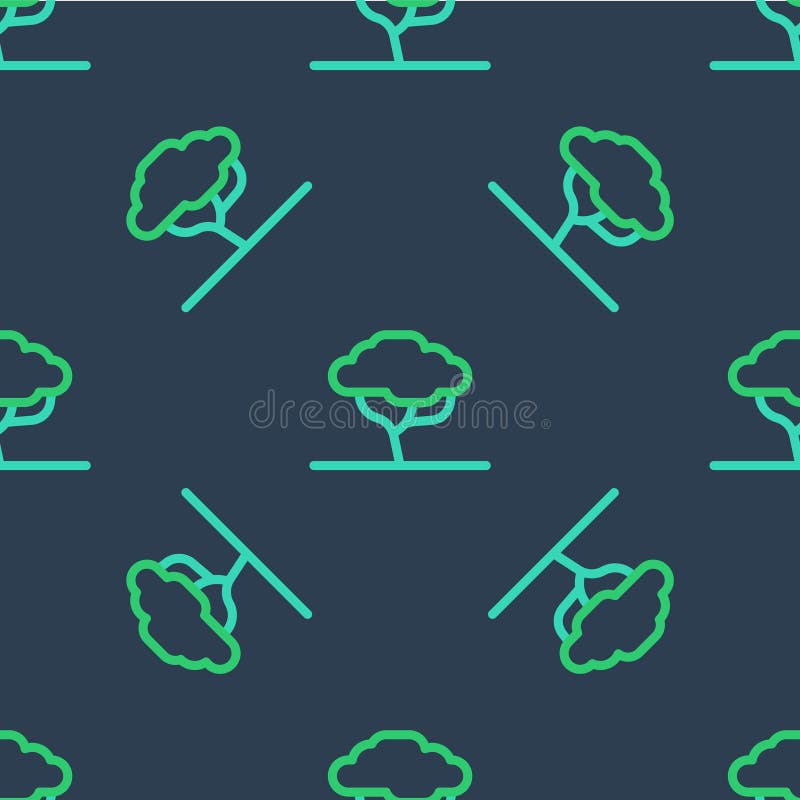 Line African Tree Icon Isolated Seamless Pattern on Blue Background ...