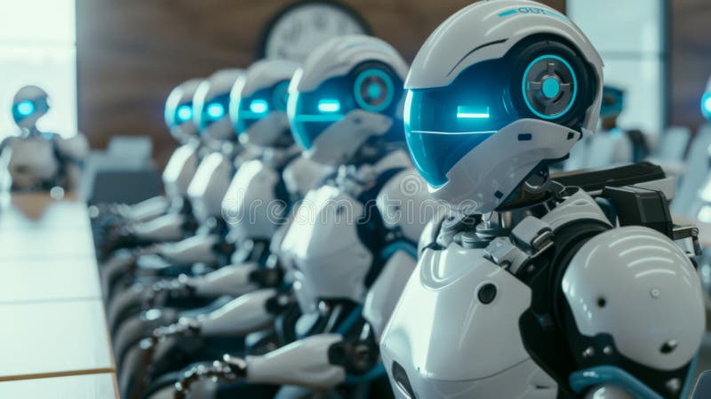 The Line of AI Robots. AI Generated Stock Illustration - Illustration ...