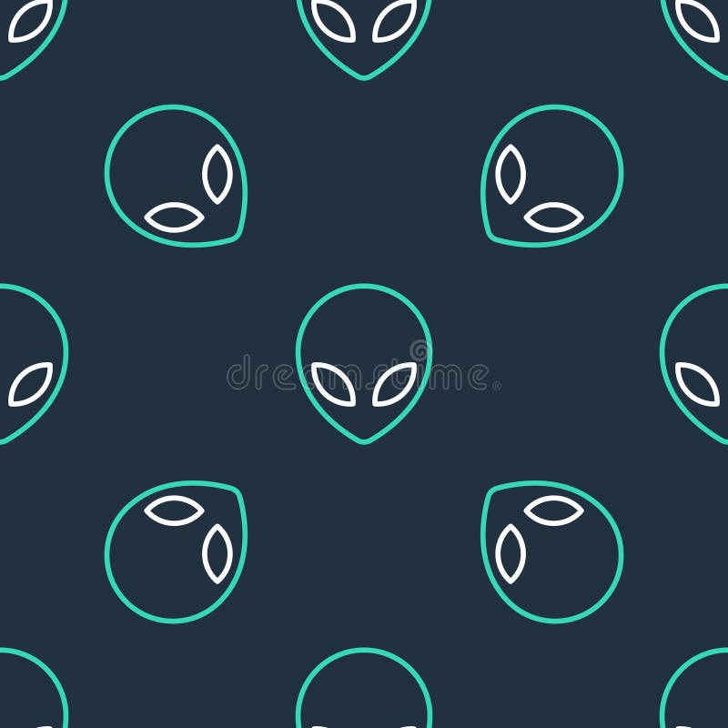 Line Alien Icon Isolated Seamless Pattern on Black Background ...