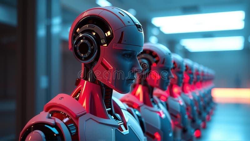 Line of Androids in Profile. Stock Photo - Image of design, futuristic ...