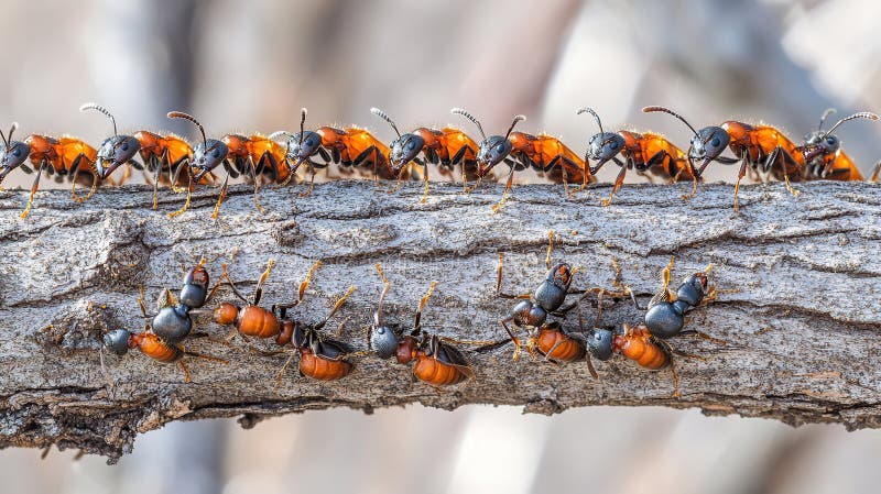 A Line of Ants Marching on a Branch Stock Illustration - Illustration ...