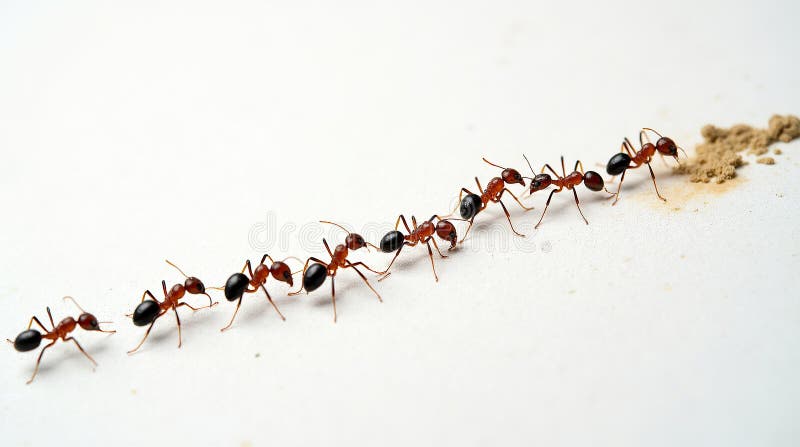 Line of Ants Marching on White Background in Search of Food Stock ...