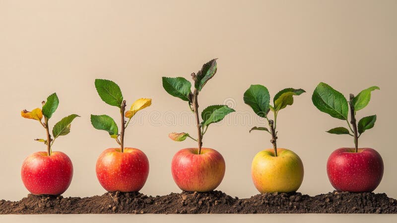 Line of Apple Fruit on Table Outdoors Stock Photo - Image of healthy ...