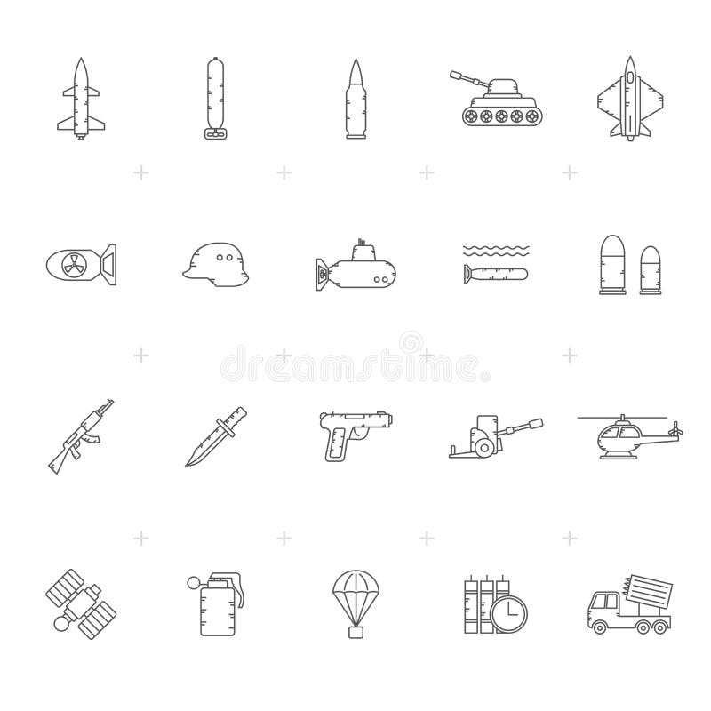 Line Army, Weapon and Arms Icons Stock Vector - Illustration of arms ...
