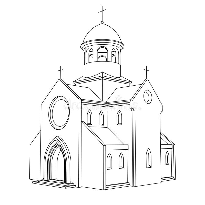 Line Art Ancient Basilica Drawing Vector Stock Vector - Illustration of ...