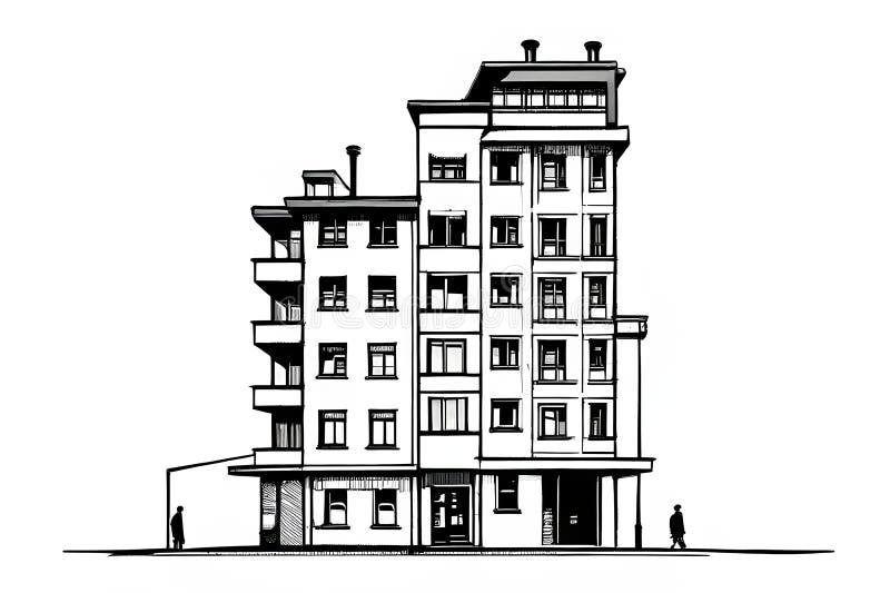 Line Art Drawing of an Apartment Building Stock Illustration ...