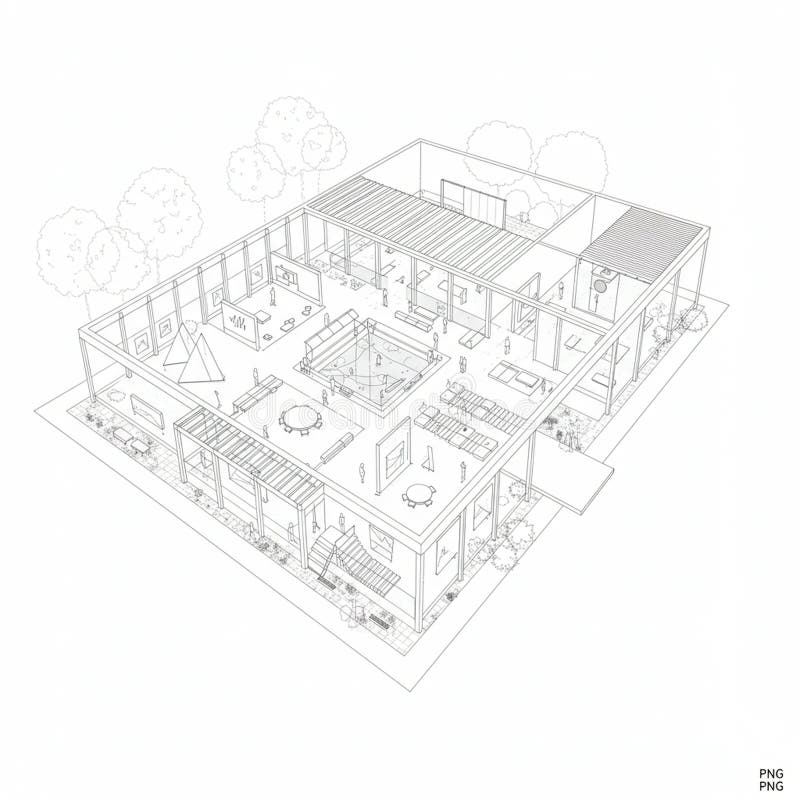 Line Art Architectural Drawing of a Building S Interior Layout ...