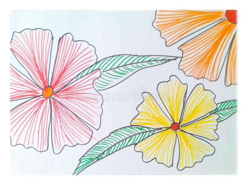 Line Art, Beautiful Flowers Drawing by Hand, Illustration Stock Image ...