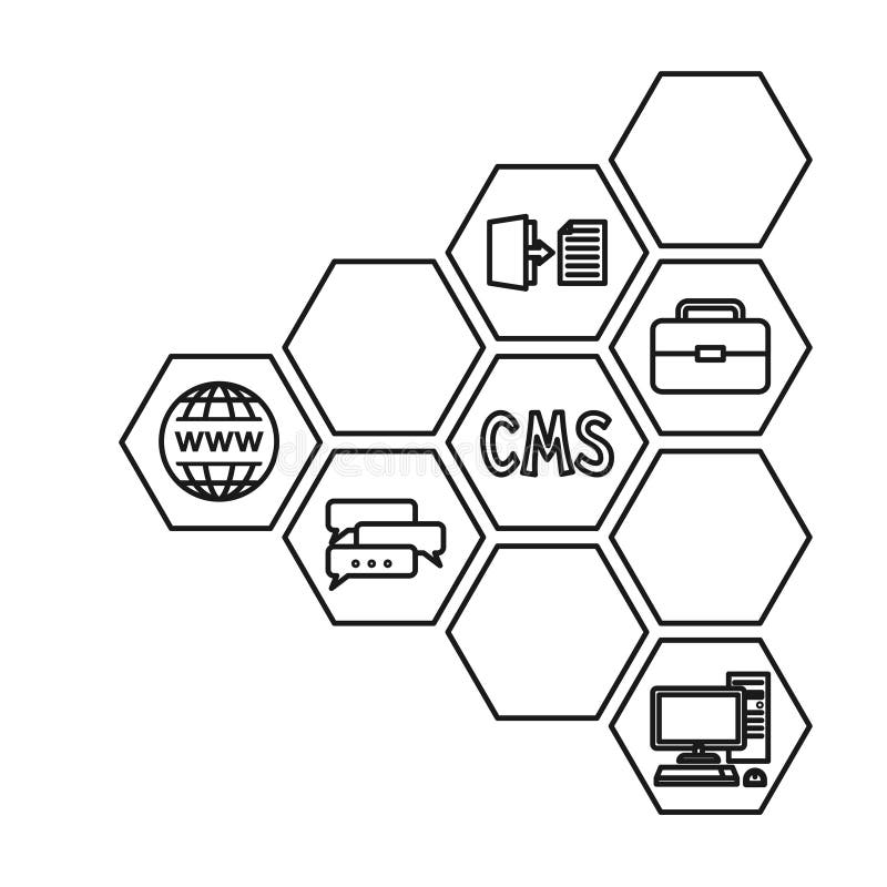 Line Art Black and White Pattern of Cms Elements. Hexagon Arrow Point ...