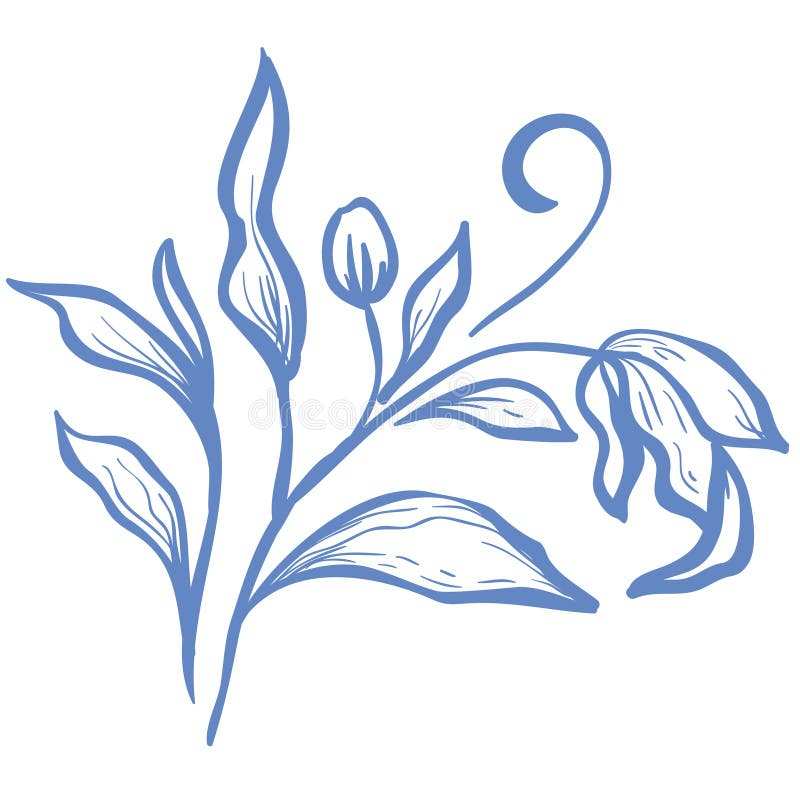 Line Art Blue Branch. stock illustration. Illustration of vector ...
