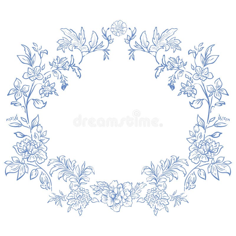 Line Art Blue Floral Frame. Stock Illustration - Illustration of nature ...