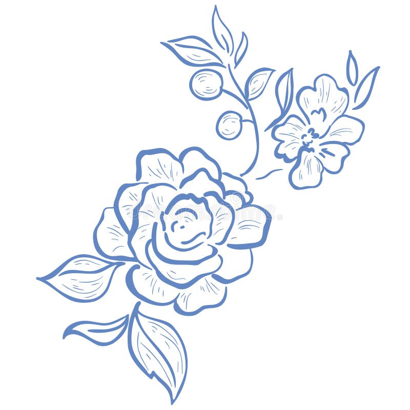 Line Art Blue Flower. stock illustration. Illustration of handdrawn ...