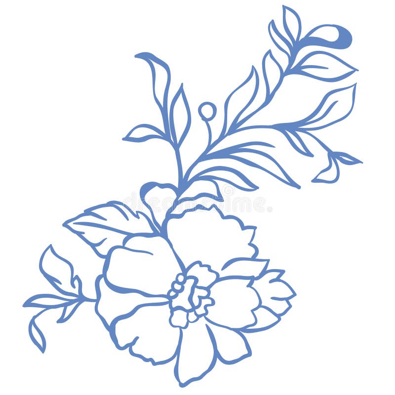 Line Art Blue Flower. stock illustration. Illustration of graphic ...