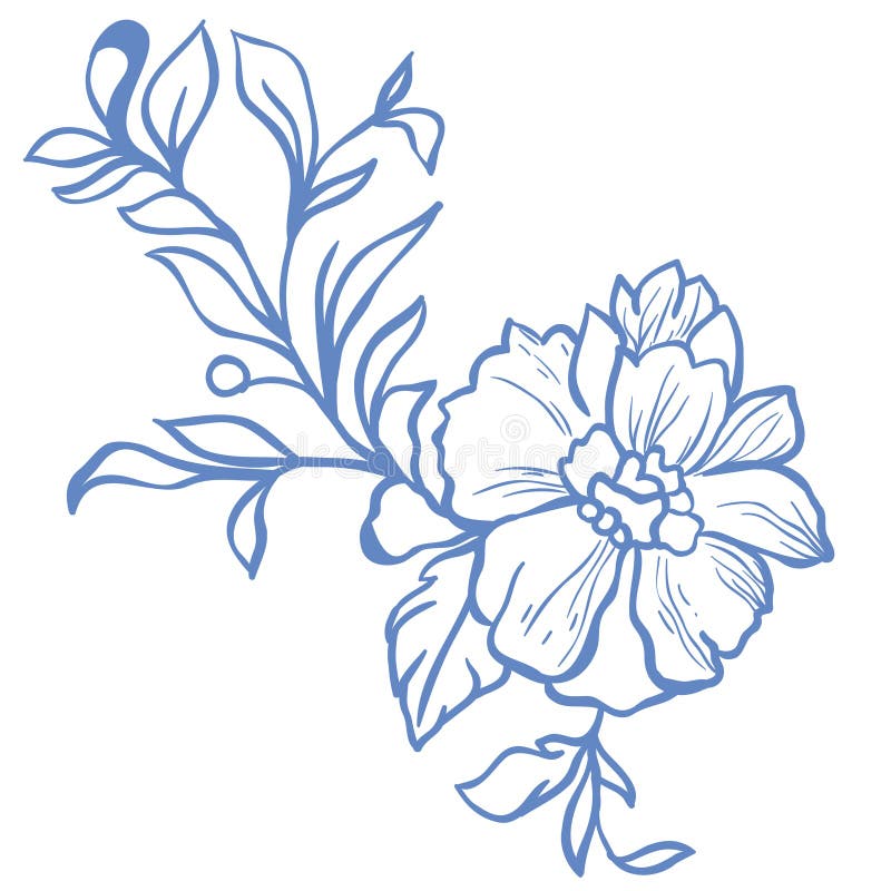 Line Art Blue Flower. stock illustration. Illustration of decorative ...