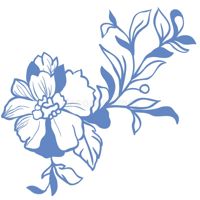 Line Art Blue Flower. stock vector. Illustration of decorative - 366376584