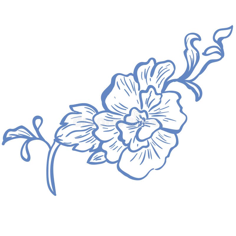 Line Art Blue Flower. stock illustration. Illustration of graphic ...