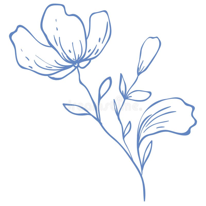 Line Art Blue Flower. stock vector. Illustration of vector - 372220207