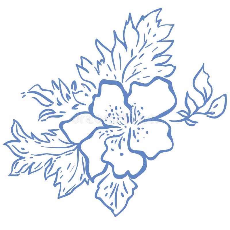 Line Art Blue Flower. stock vector. Illustration of vector - 366376670
