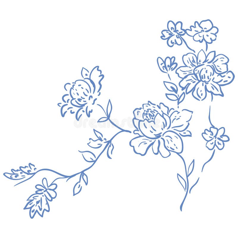 Line Art Blue Flower. stock illustration. Illustration of graphic ...