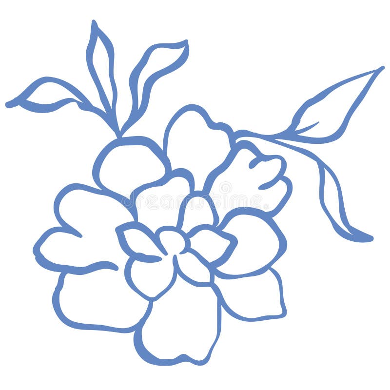 Line Art Blue Flower. stock illustration. Illustration of chinoiserie ...