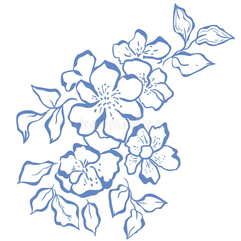 Line Art Blue Flower. stock illustration. Illustration of decoration ...