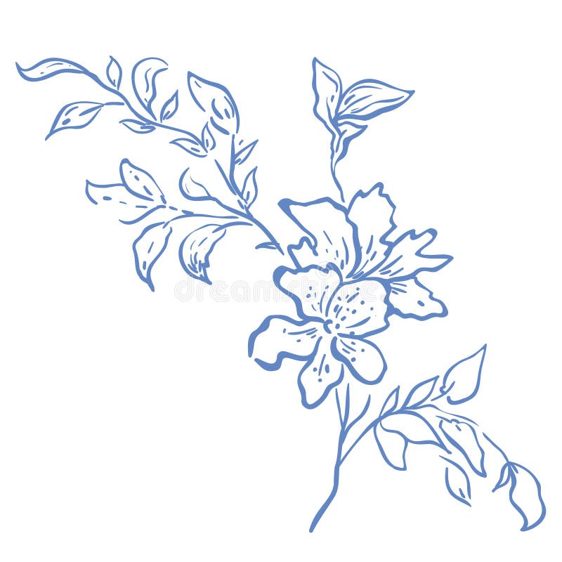 Line Art Blue Flower. stock illustration. Illustration of plants ...