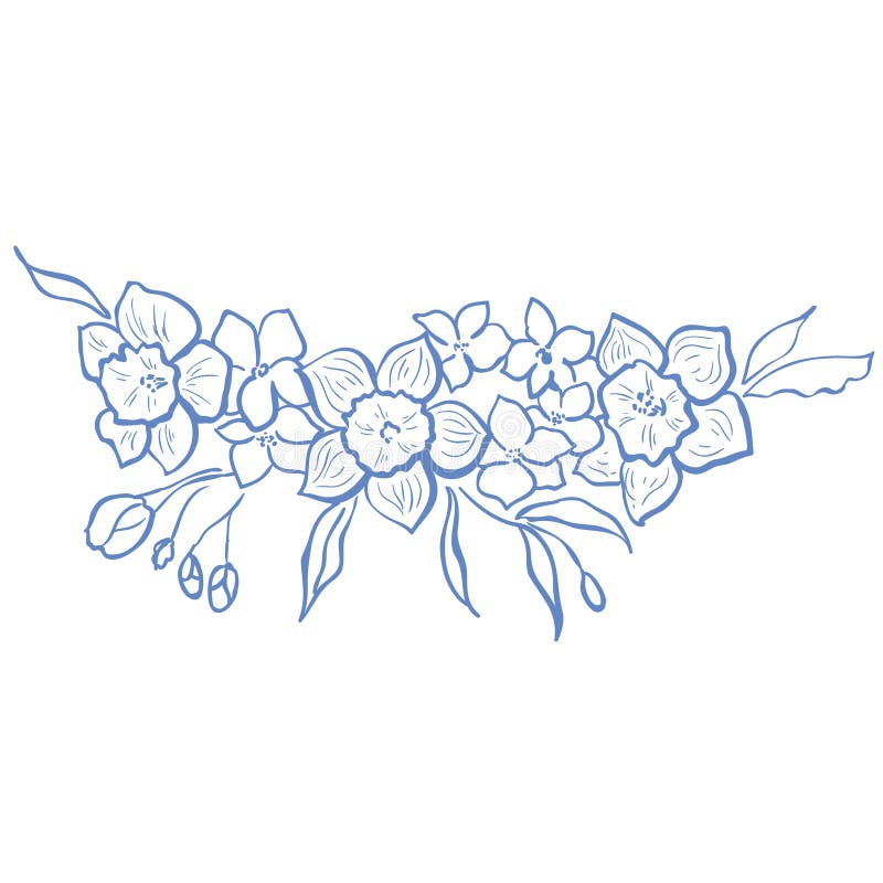 Line Art Blue Flower. stock illustration. Illustration of floral ...