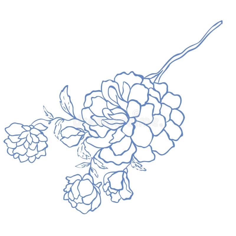 Line Art Blue Flower. stock vector. Illustration of decorative - 366377724