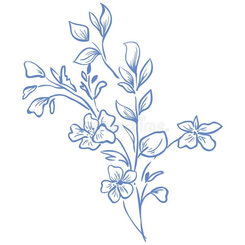 Line Art Blue Flower. stock illustration. Illustration of decorative ...
